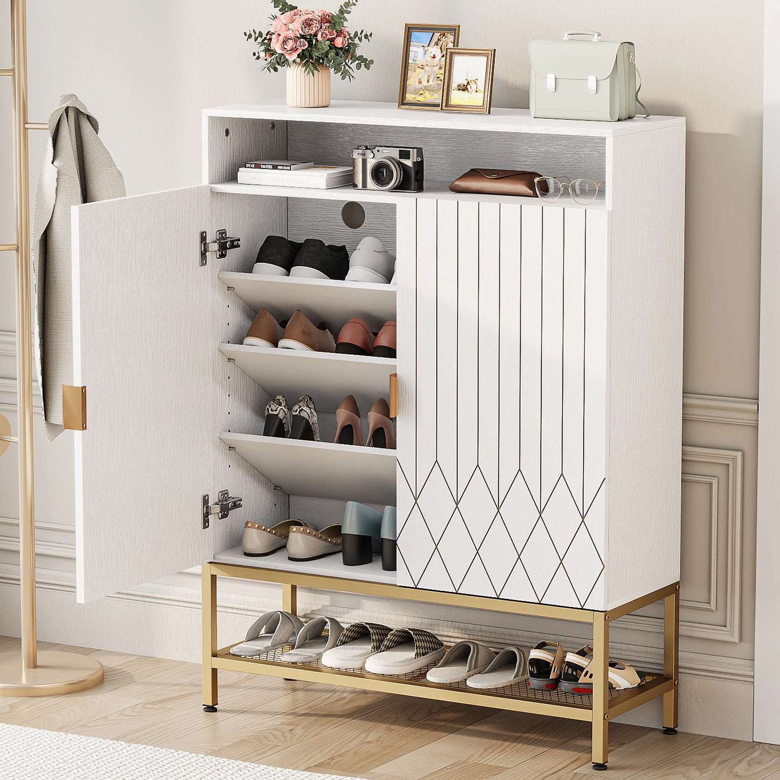 Modern Shoe Cabinet - White Shoe Storage Cabinet - Flycity
