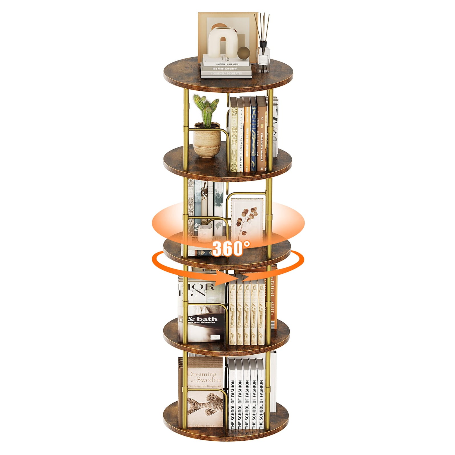 3-5 Tier Rotating Bookshelf - 360° Spinning Display - Flycity