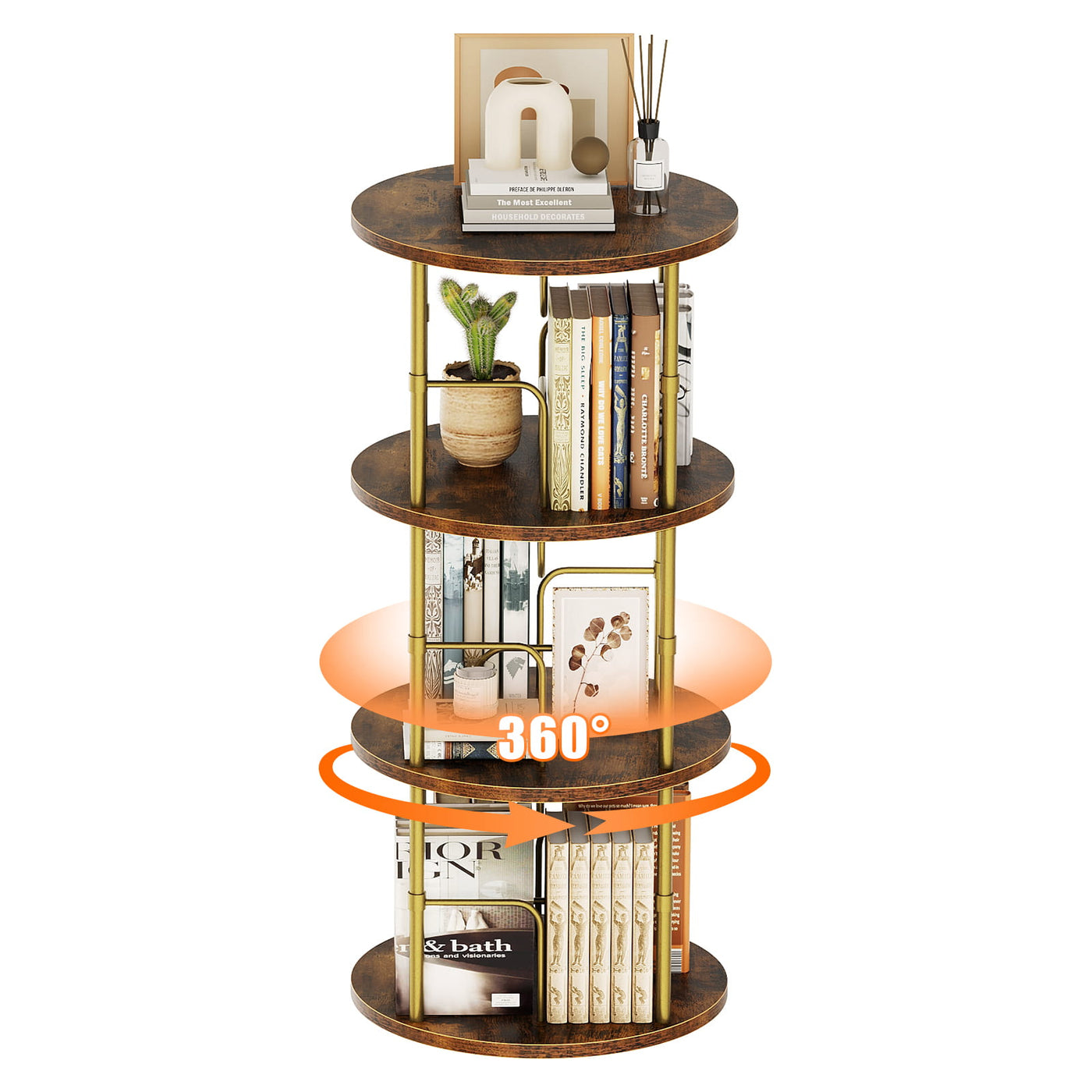 3-5 Tier Rotating Bookshelf - 360° Spinning Display - Flycity