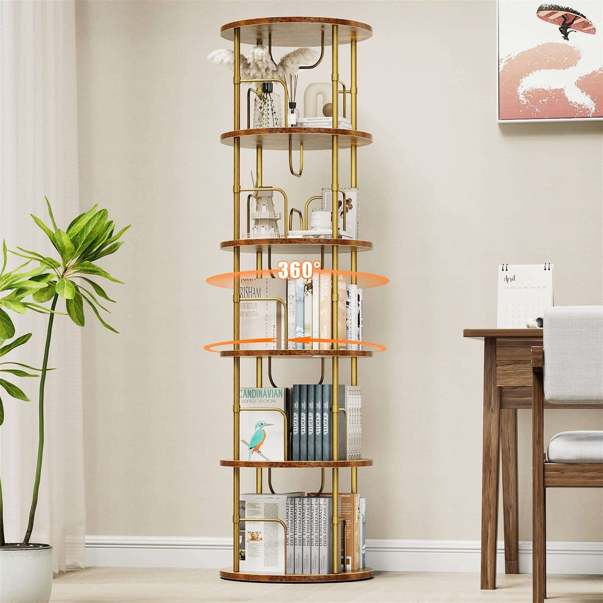 3-5 Tier Rotating Bookshelf - 360° Spinning Display - Flycity