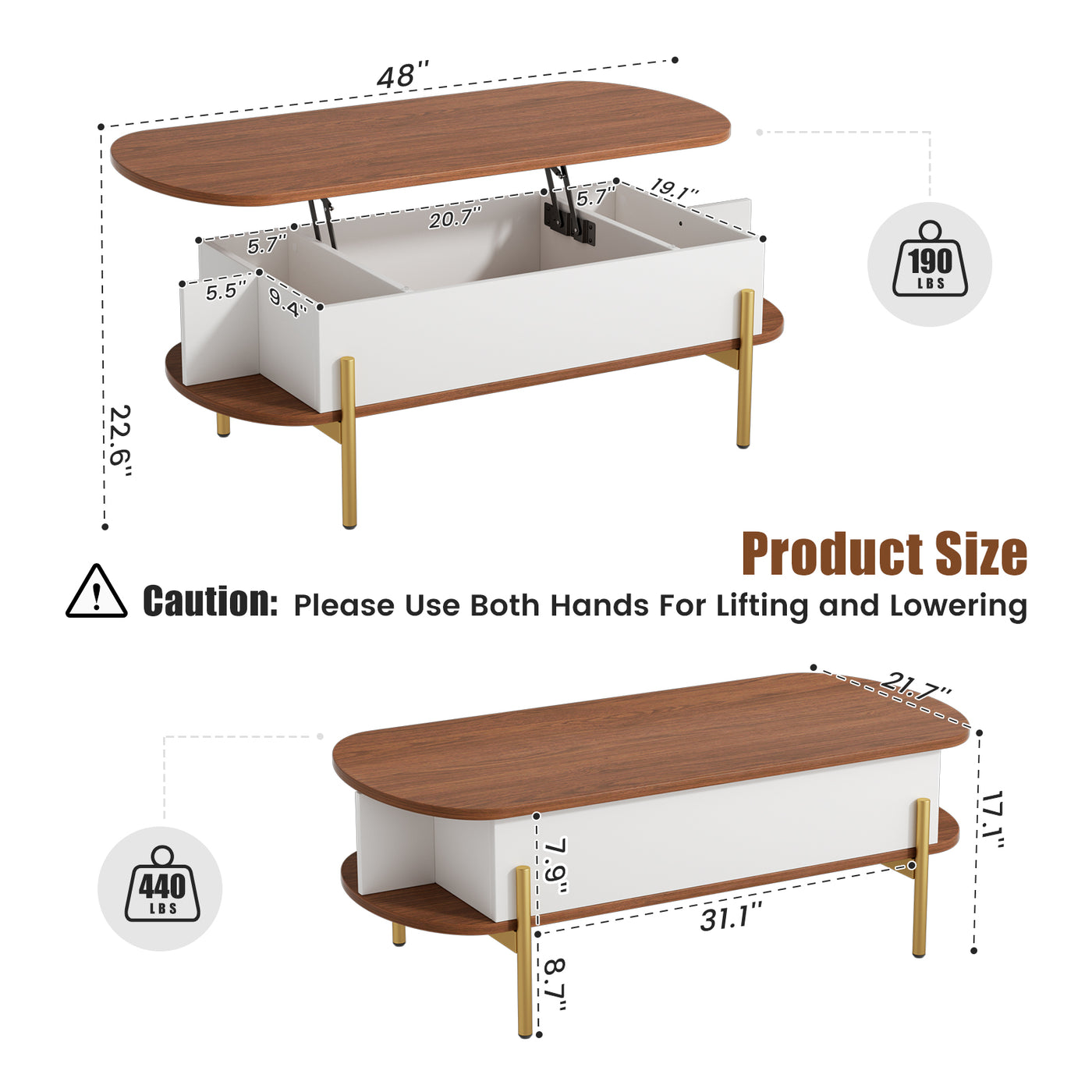 48" Oval Lift Top Coffee Table with Storage - Flycity