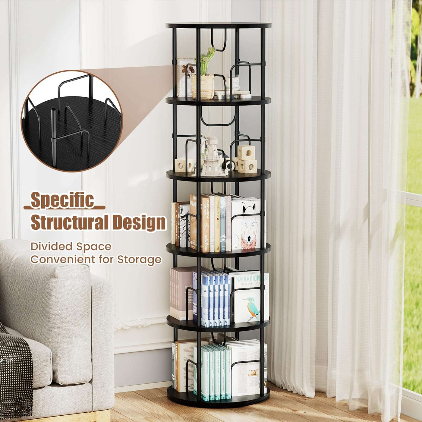 3-5 Tier Rotating Bookshelf - 360° Spinning Display - Flycity