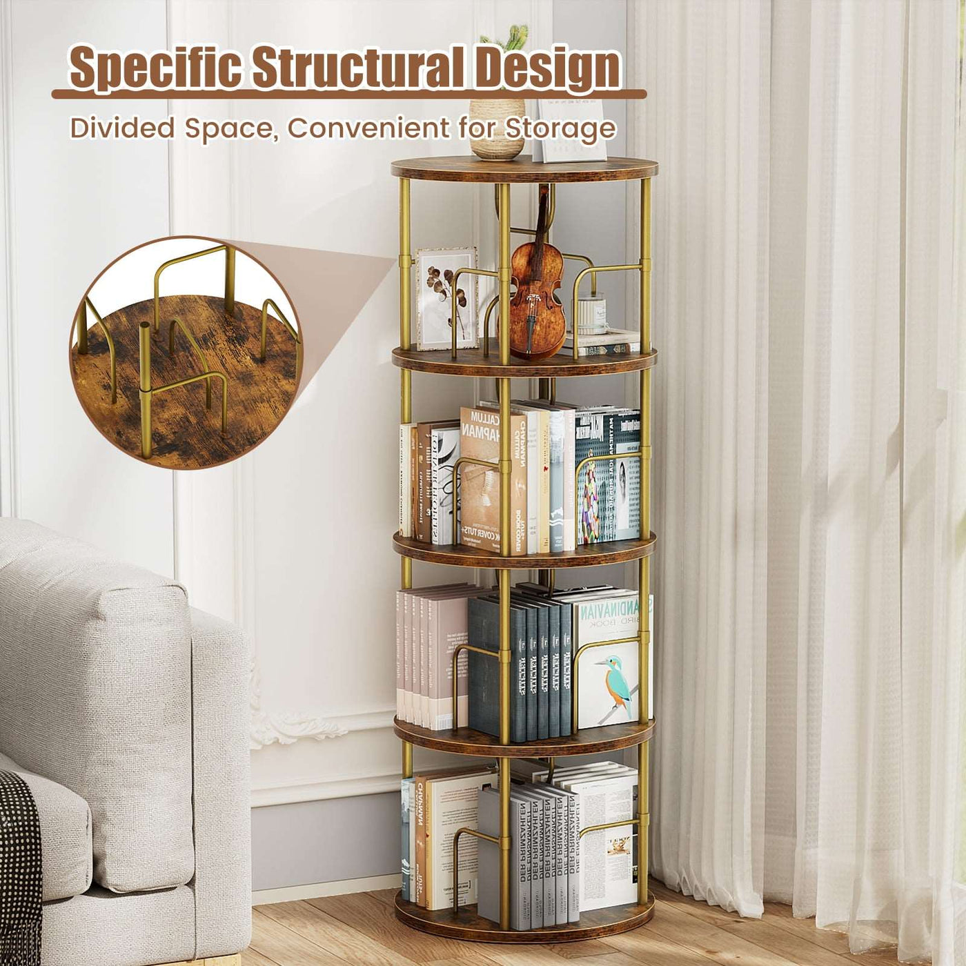 3-5 Tier Rotating Bookshelf - 360° Spinning Display - Flycity