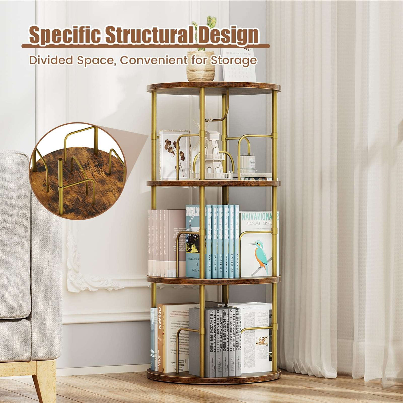 3-5 Tier Rotating Bookshelf - 360° Spinning Display - Flycity