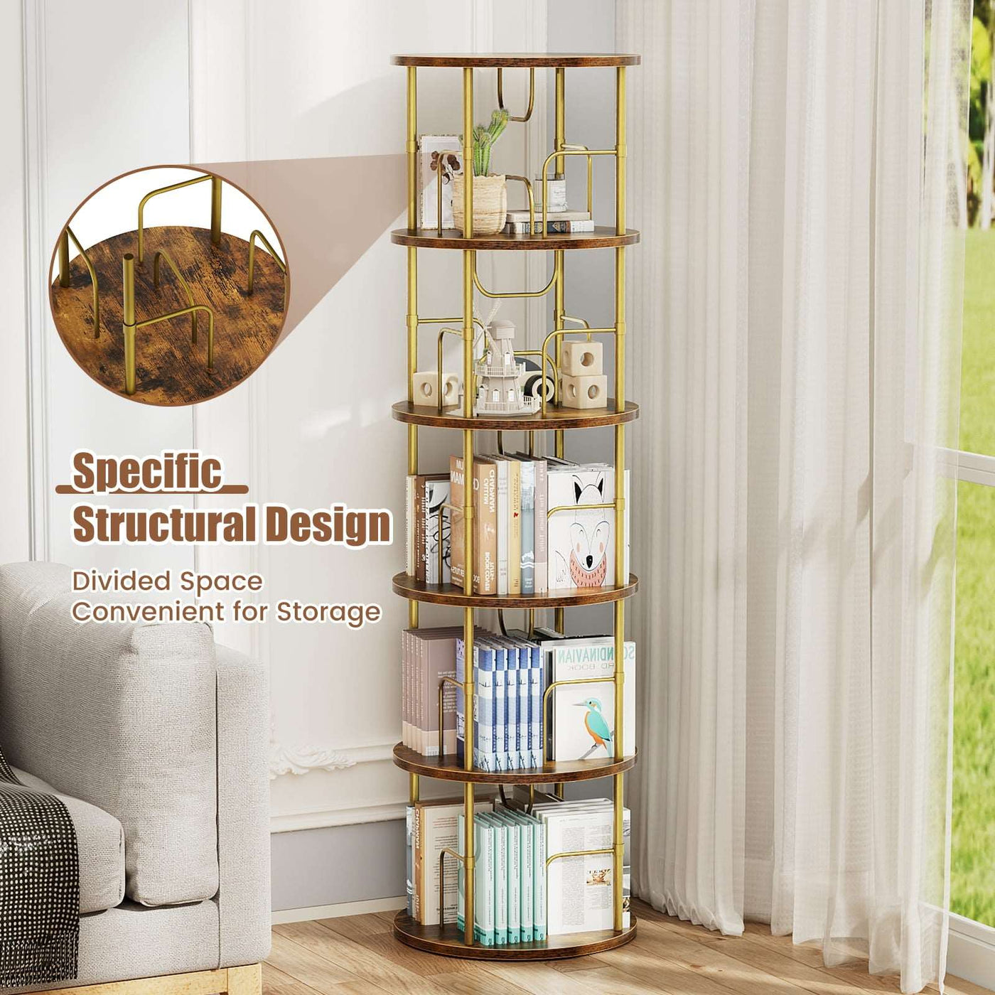 3-5 Tier Rotating Bookshelf - 360° Spinning Display - Flycity