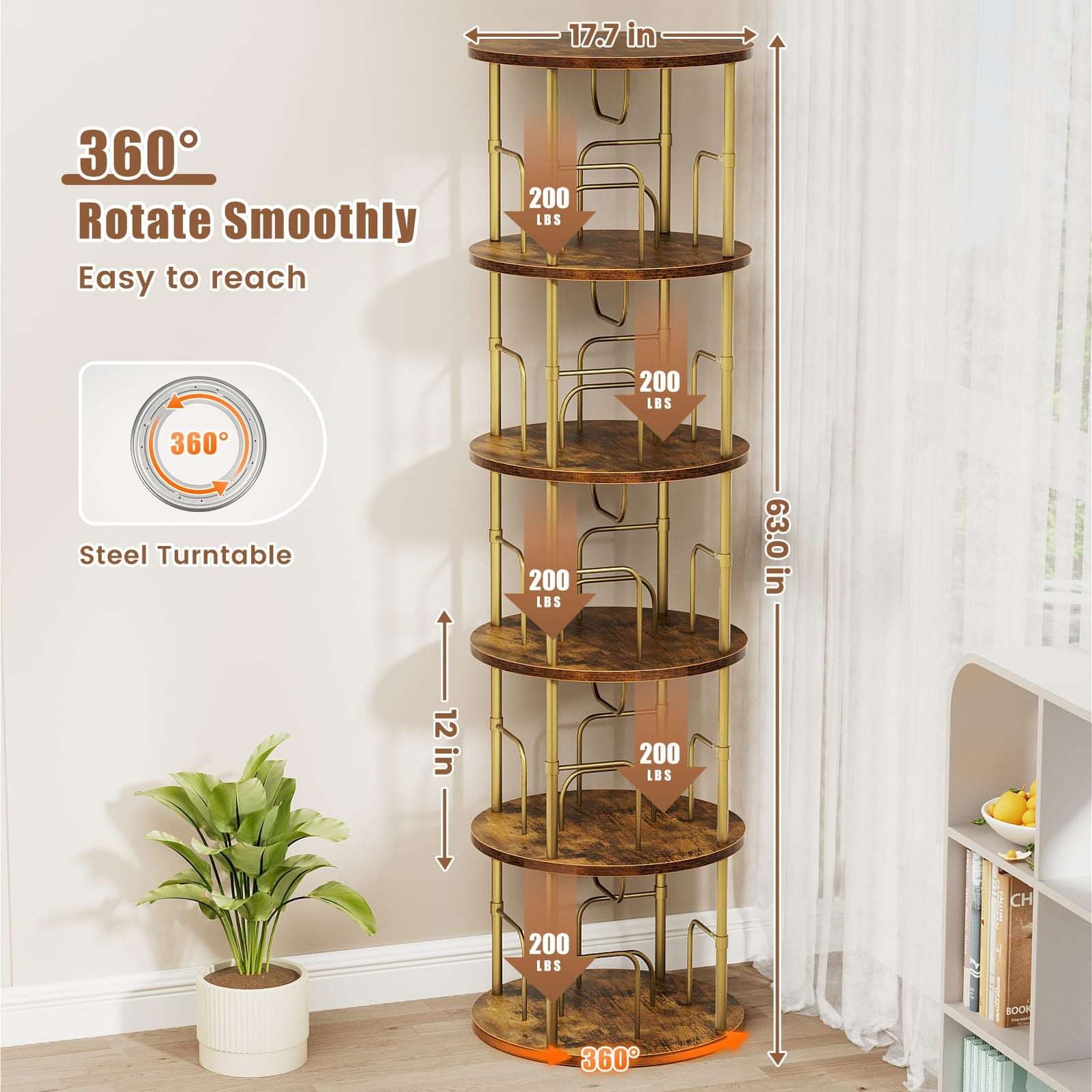 3-5 Tier Rotating Bookshelf - 360° Spinning Display - Flycity
