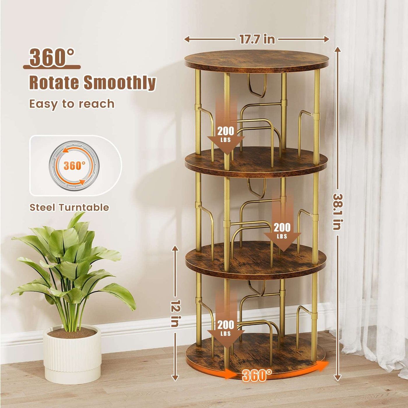 Black 3-5 Tier Rotating Bookshelf - 360° Display Bookshelf - Flycity