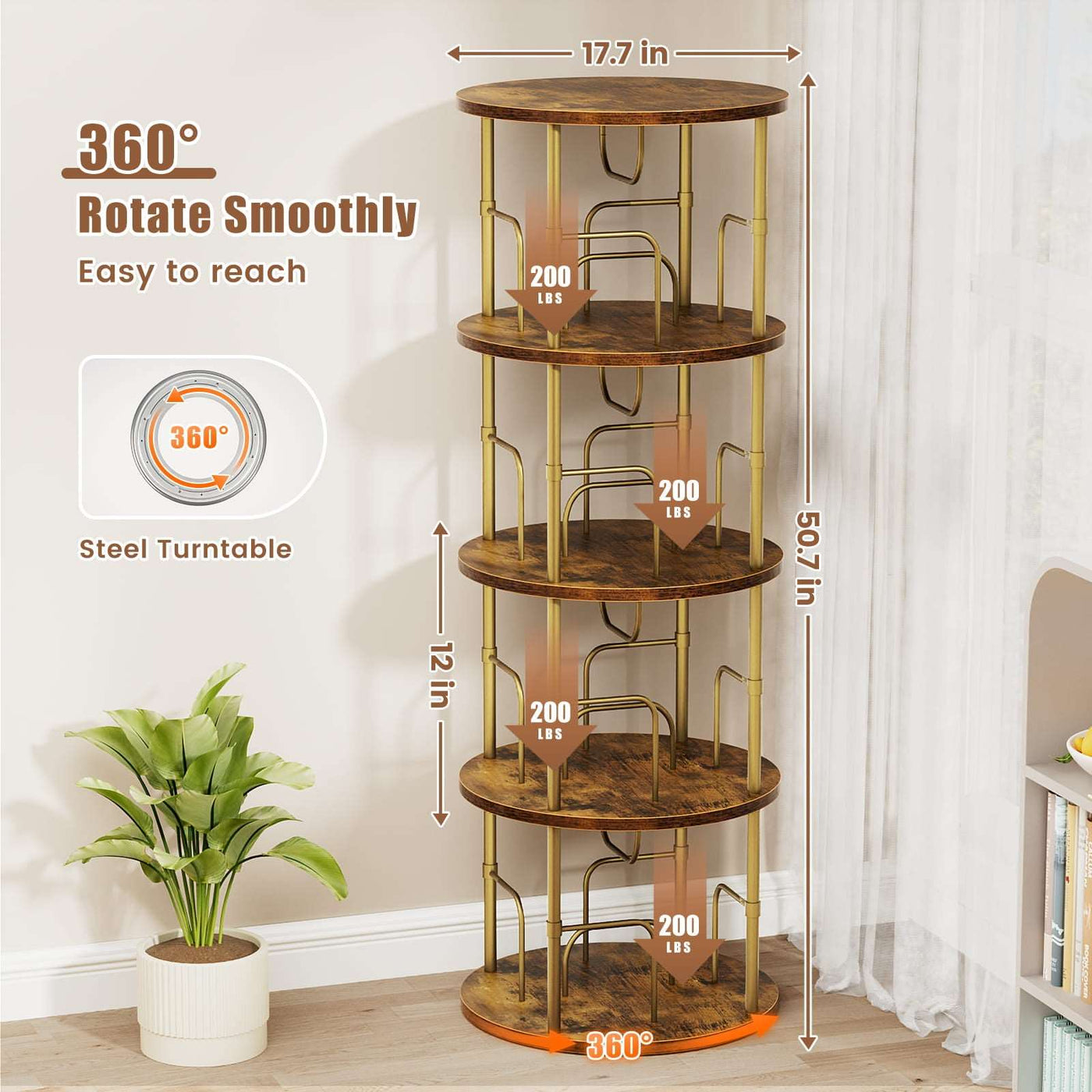 3-5 Tier Rotating Bookshelf - 360° Spinning Display - Flycity