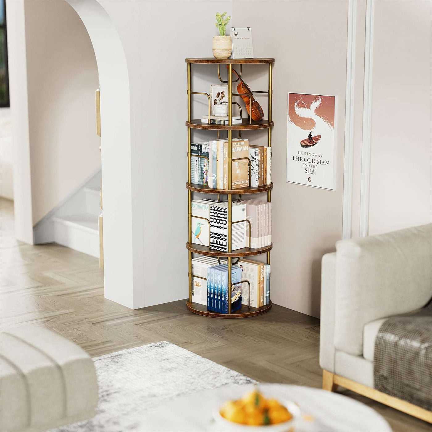 3-5 Tier Rotating Bookshelf - 360° Spinning Display - Flycity