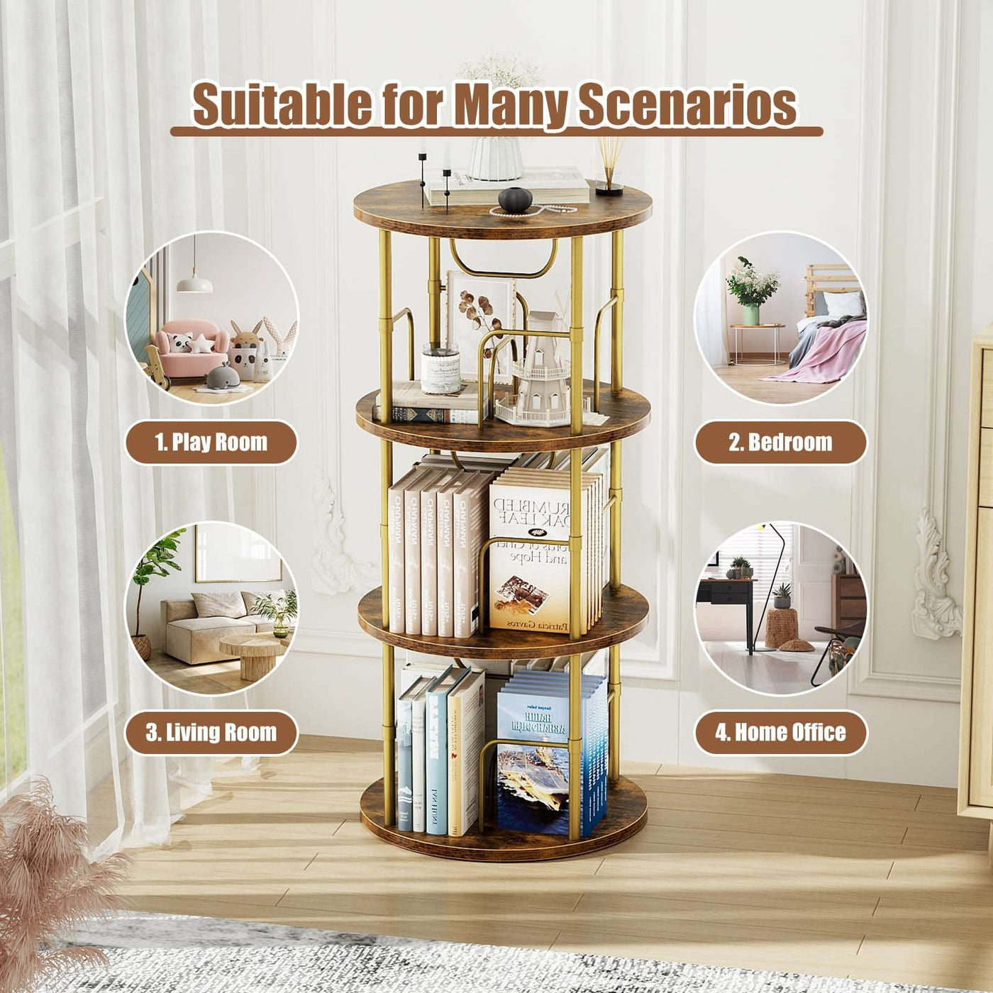 3-5 Tier Rotating Bookshelf - 360° Spinning Display - Flycity