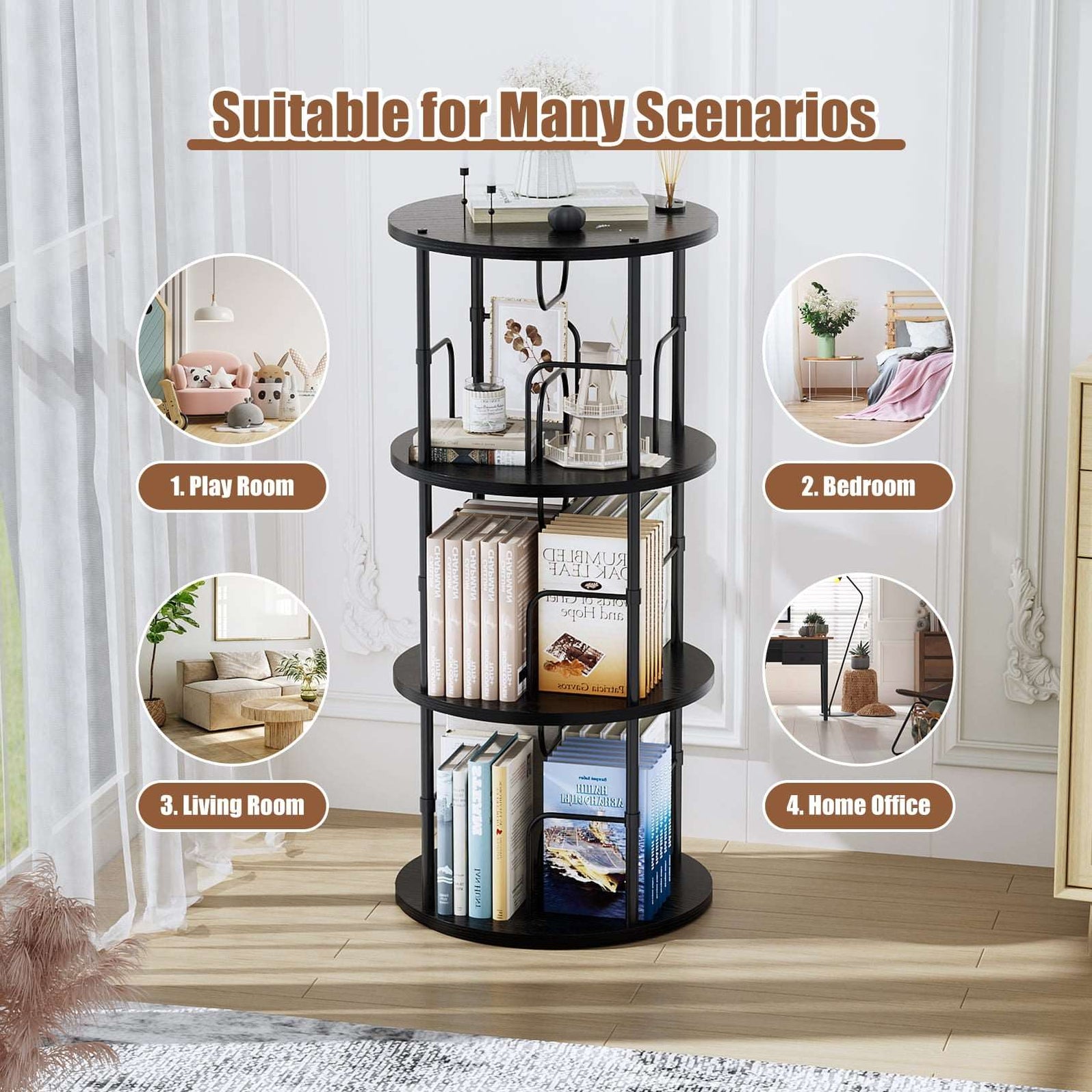 3-5 Tier Rotating Bookshelf - 360° Spinning Display - Flycity