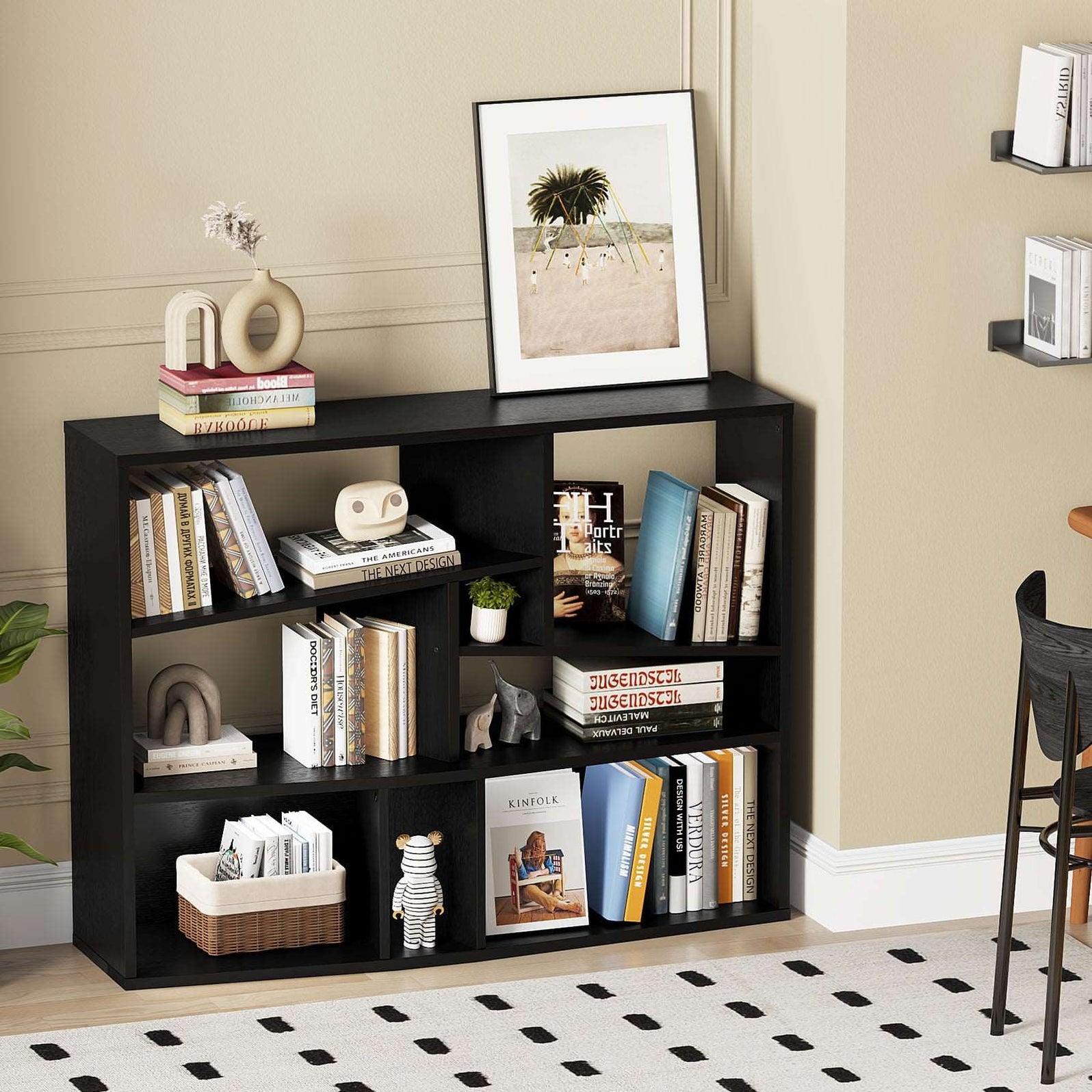 Flycity Black Modern Bookcase - Mid-Century Display Cabinet - Flycity