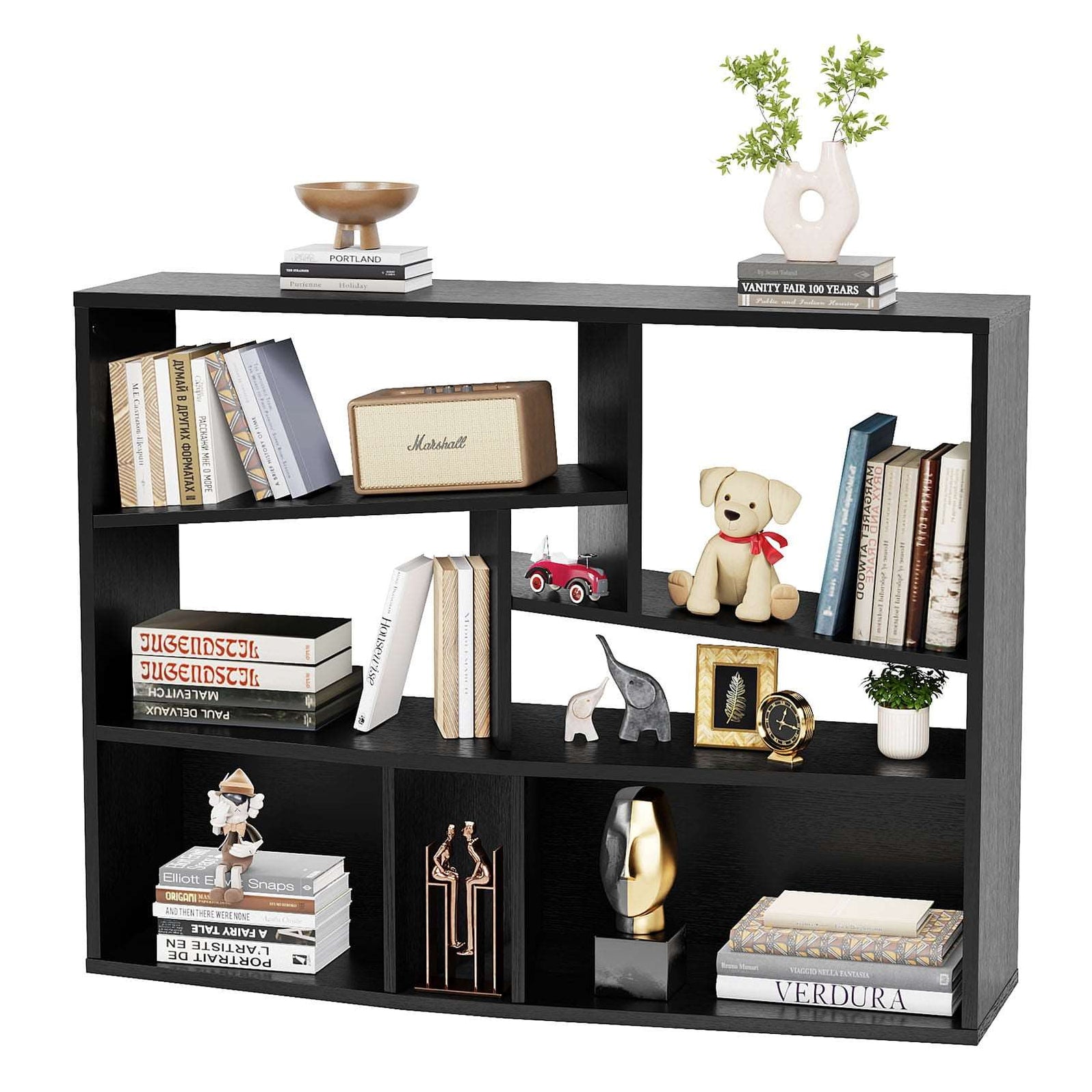 Flycity Black Modern Bookcase - Mid-Century Display Cabinet - Flycity