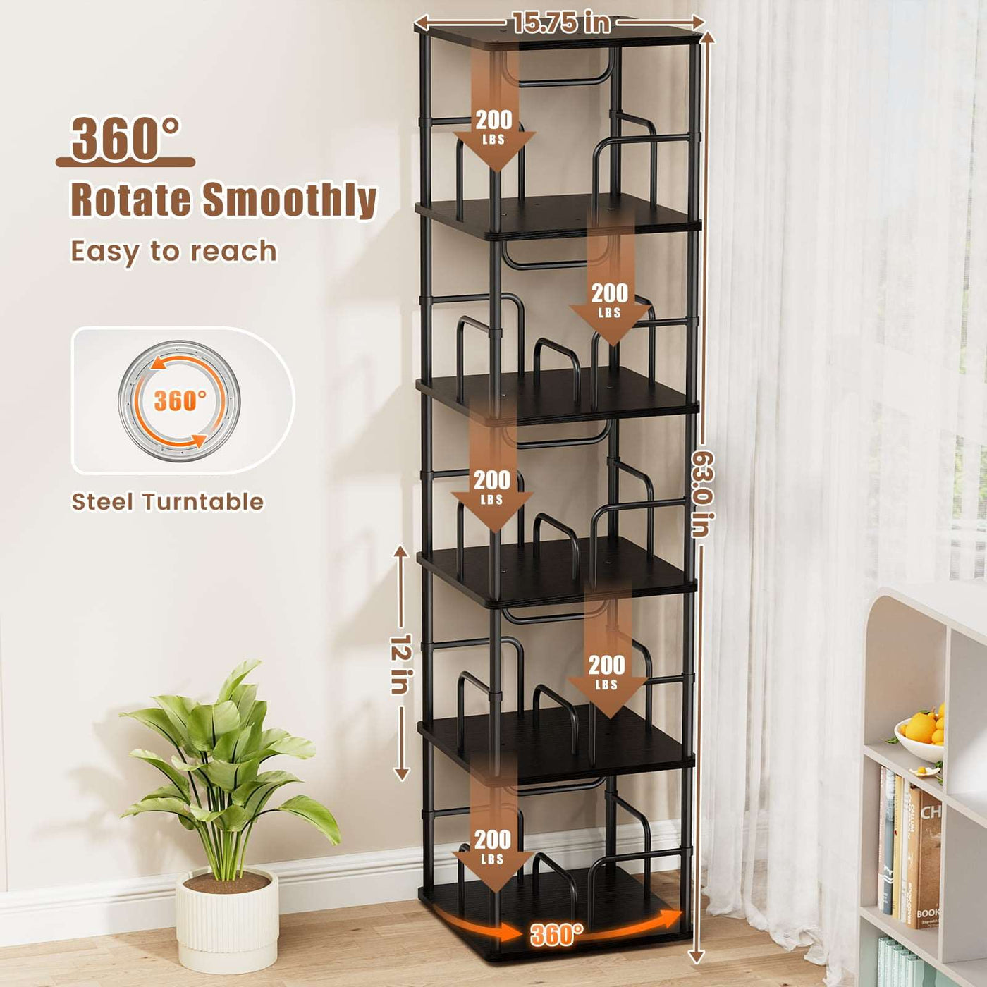 3-5 Tier Rotating Bookshelf - 360° Spinning Display - Flycity