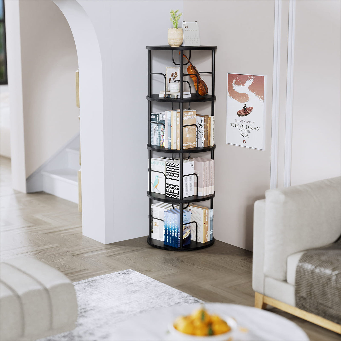 3-5 Tier Rotating Bookshelf - 360° Spinning Display - Flycity