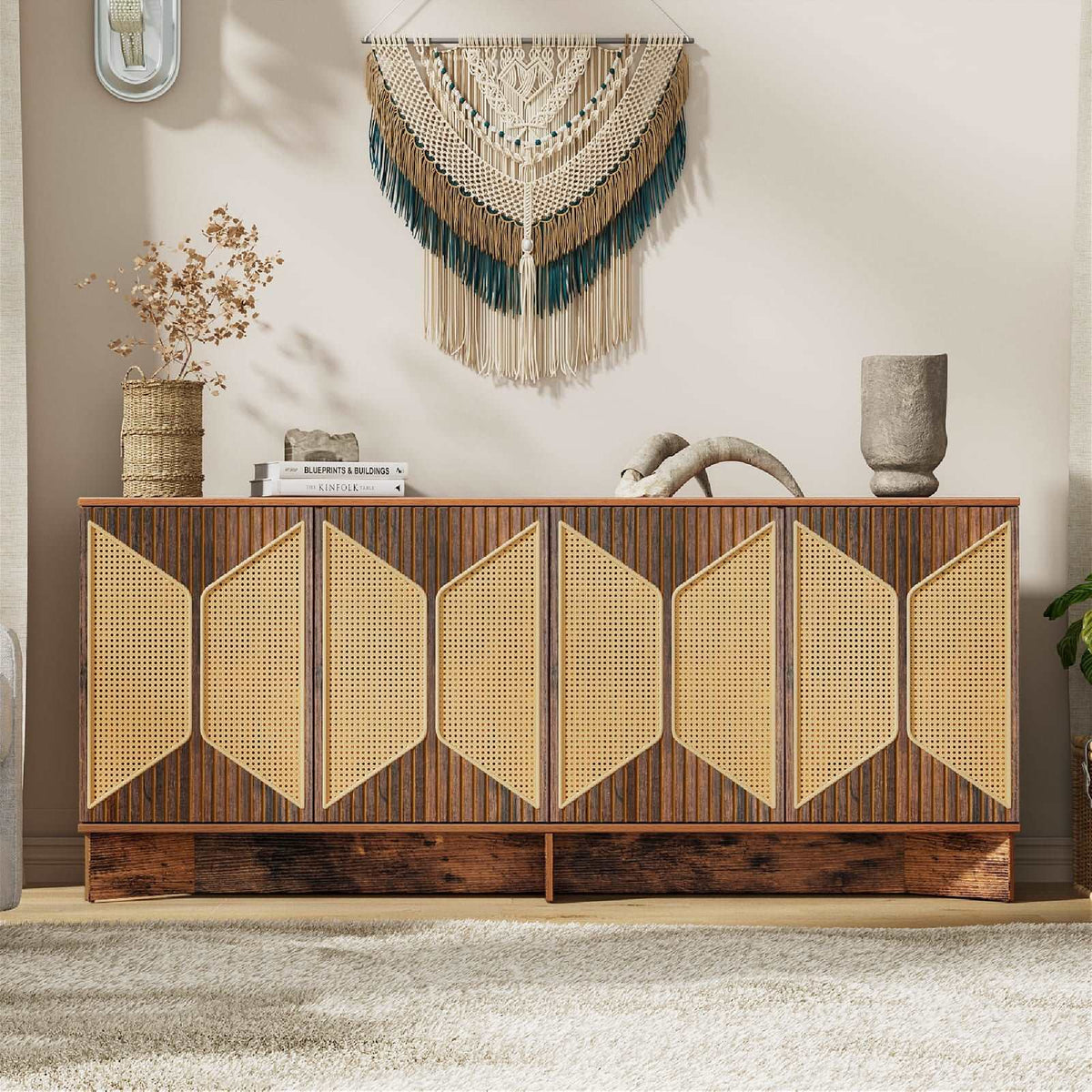70" Rattan Sideboard - Rustic Sideboard - Flycity