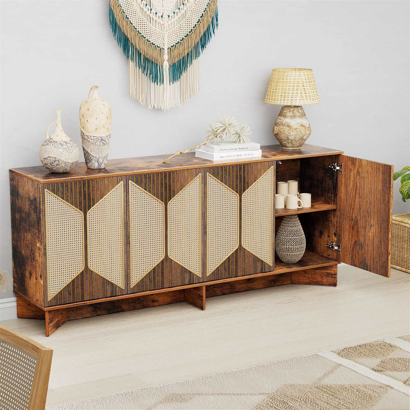 70" Rattan Sideboard - Rustic Sideboard - Flycity