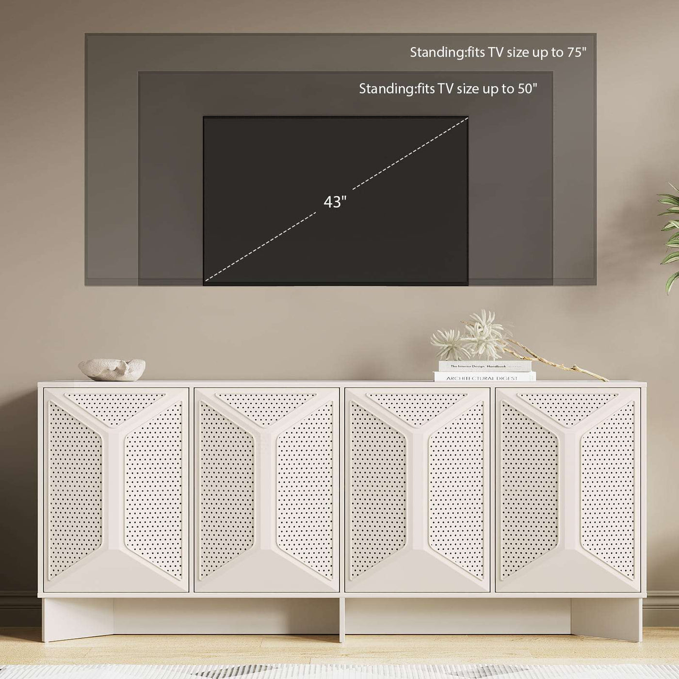 70 Inch White Sideboard Buffet Cabinet with Storage - Flycity