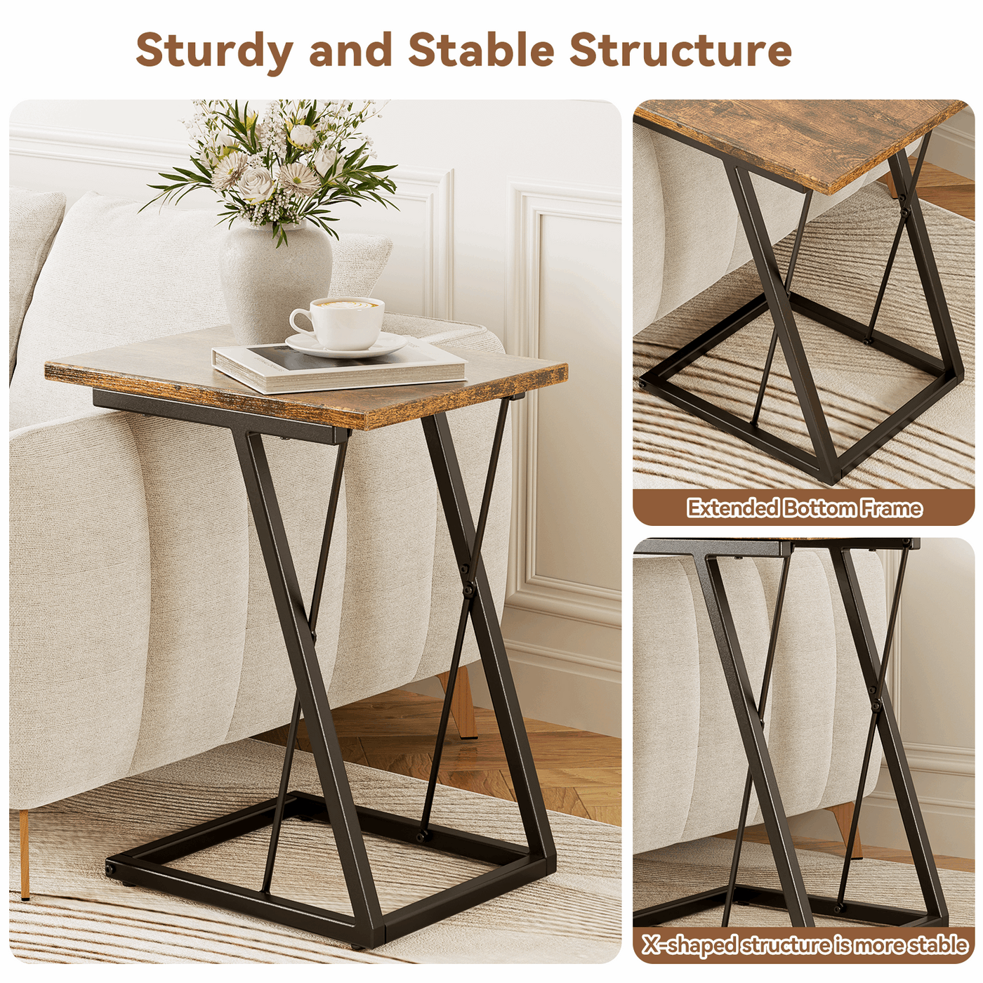Flycity C Shaped or X Shaped End Side Table 23" Metal Frame Versatile