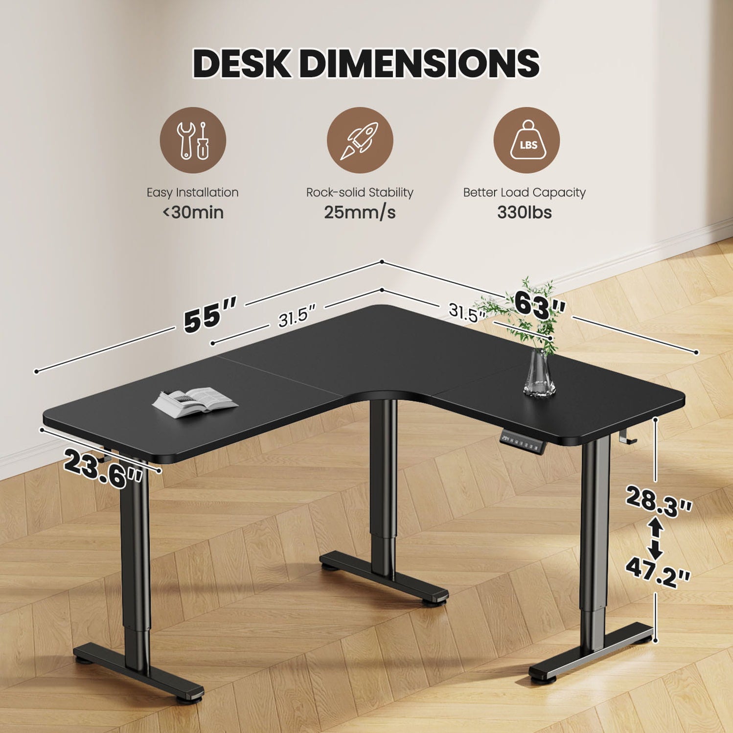 Electric L Shaped Standing Home Office Desk - Flycity