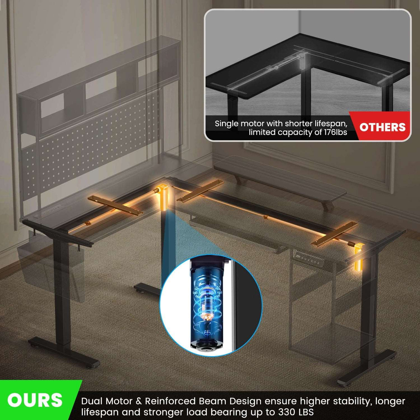 Electric L Shaped Standing Home Office Desk with Storage - Flycity