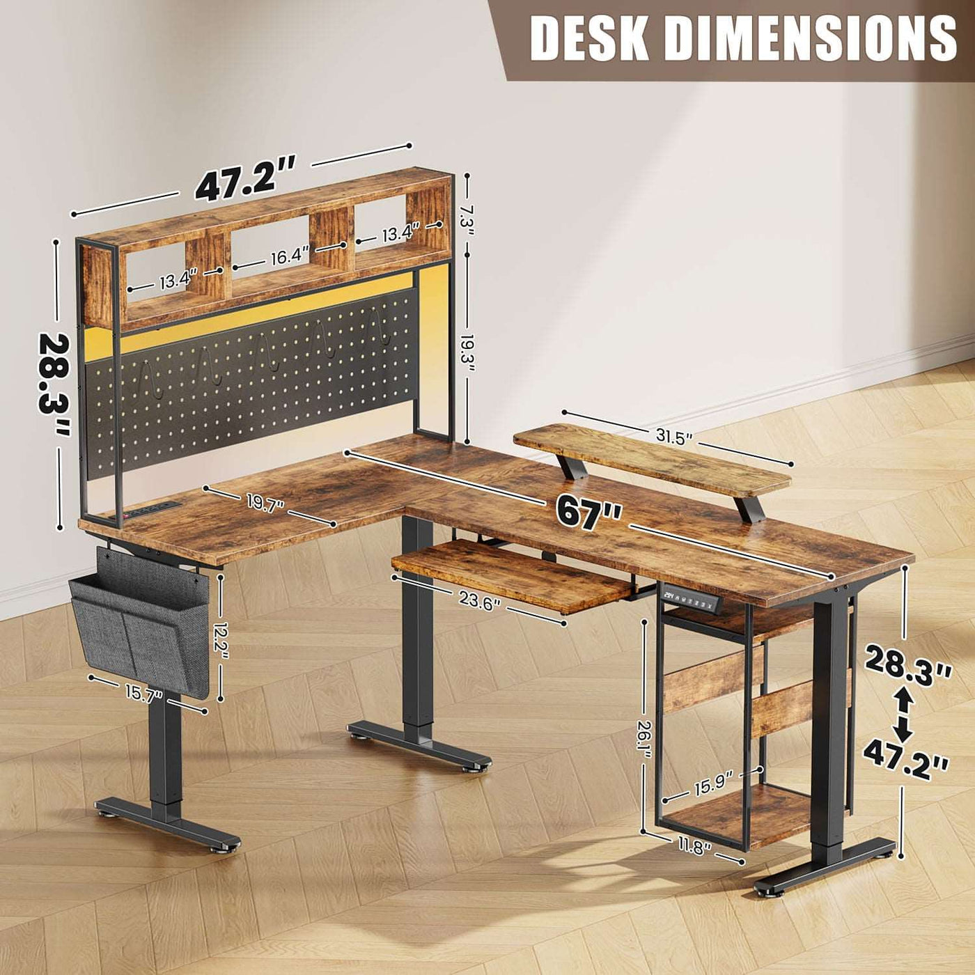 Electric L Shaped Standing Home Office Desk with Storage - Flycity