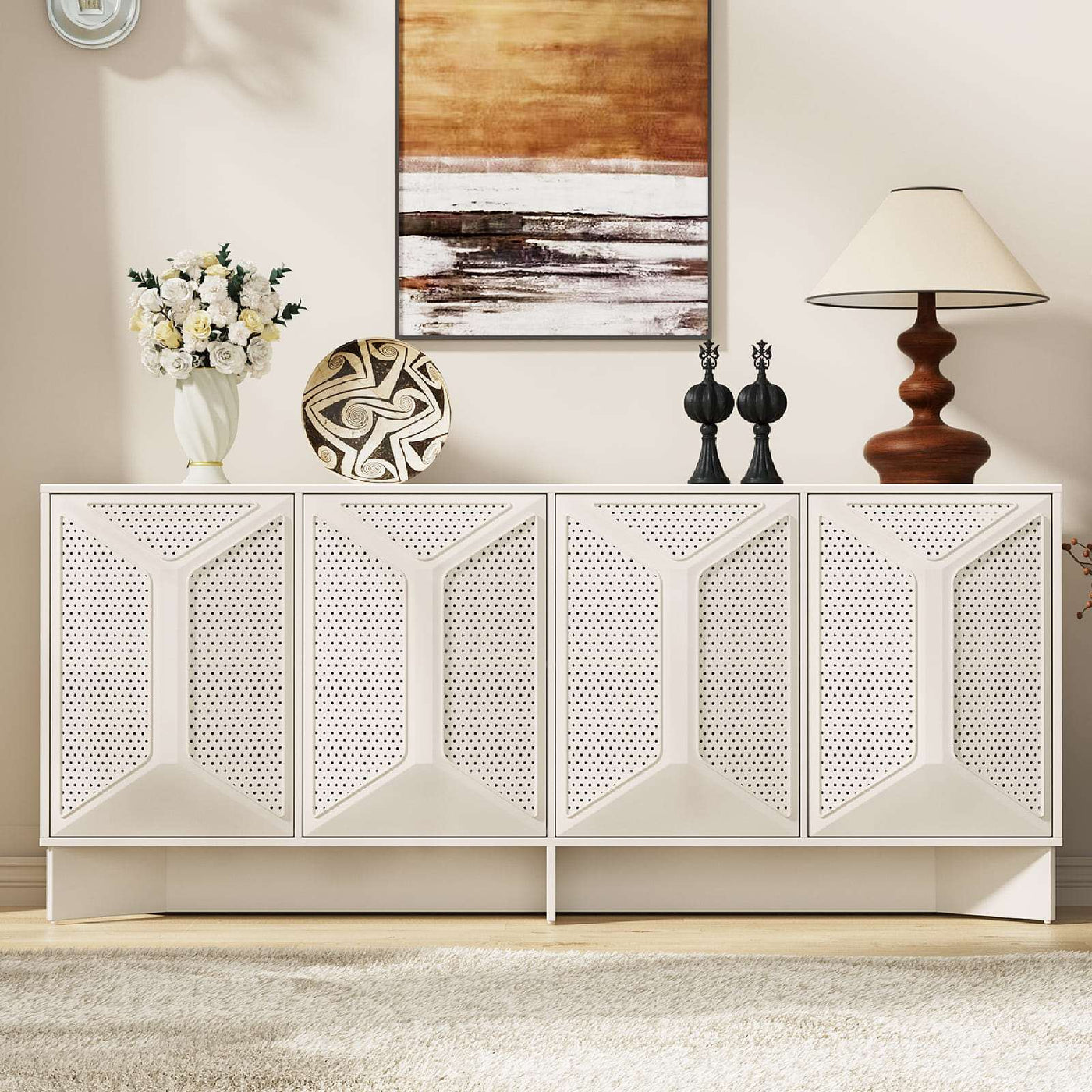 70 Inch White Sideboard Buffet Cabinet with Storage - Flycity