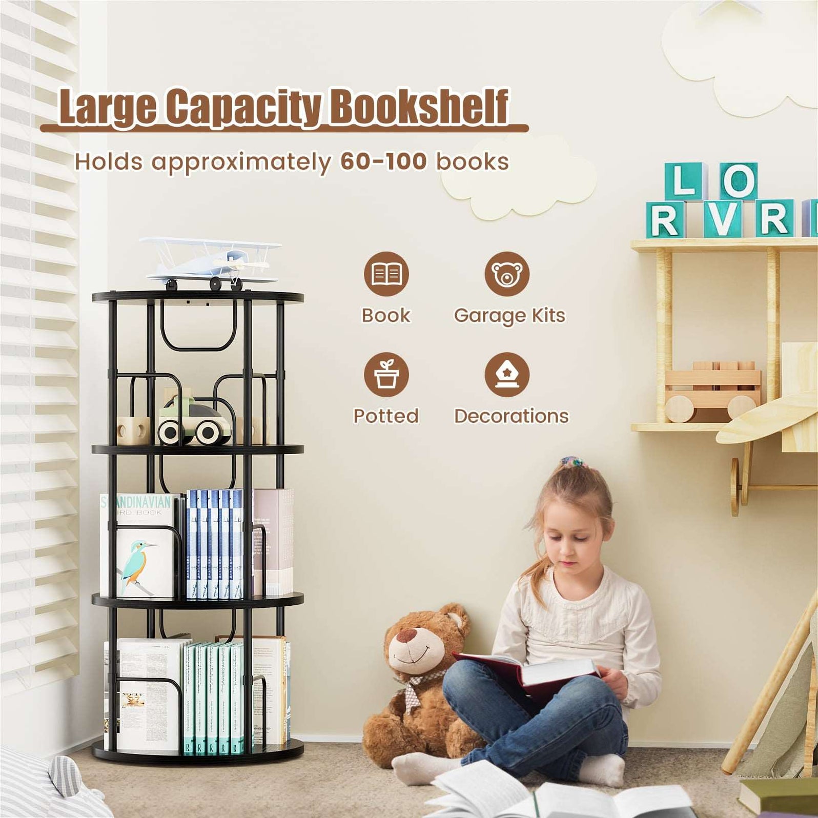 3-5 Tier Rotating Bookshelf - 360° Spinning Display - Flycity